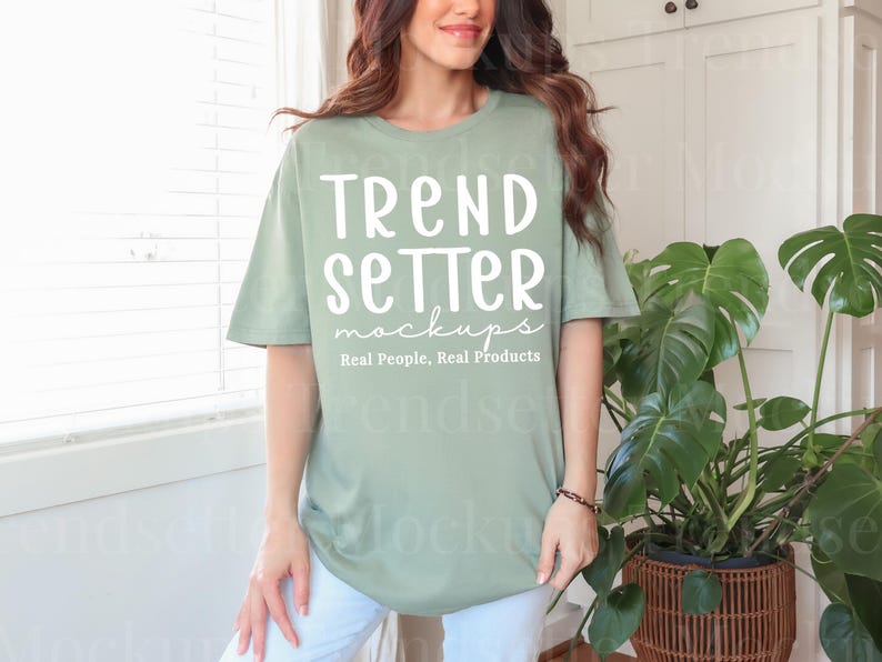 Gildan 64000 Sage T-shirt Mockup | G64000 Lifestyle Mockup, Real Human ...