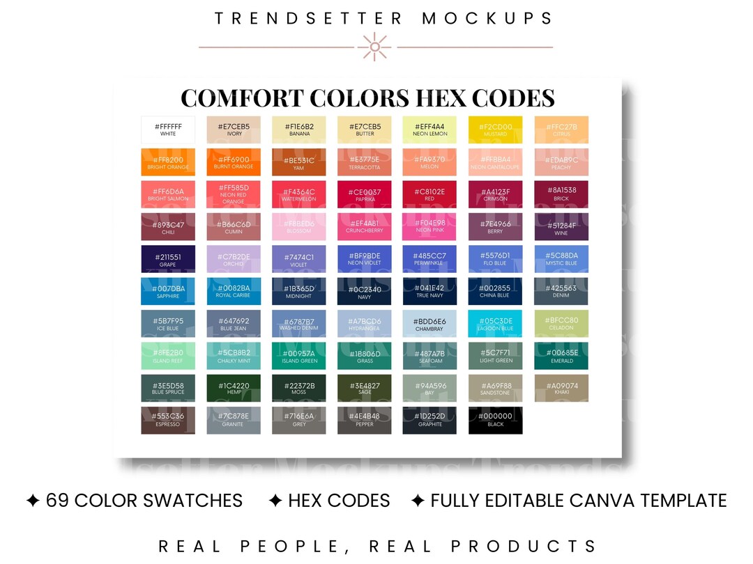 Comfort Colors Hex Codes Color Chart | Editable Canva Template | CC1717 ...