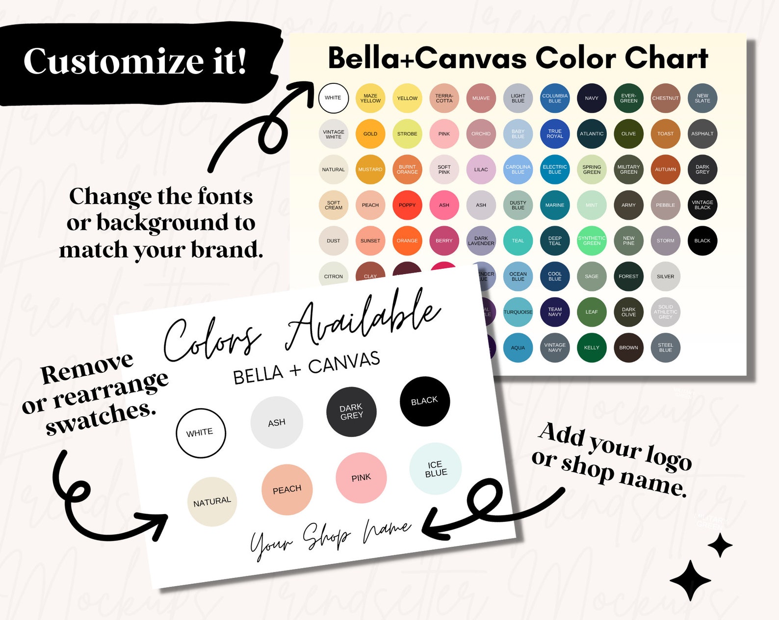 Editable Bella Canvas Color Chart, Bella Canvas 3001 Color Chart, Color ...