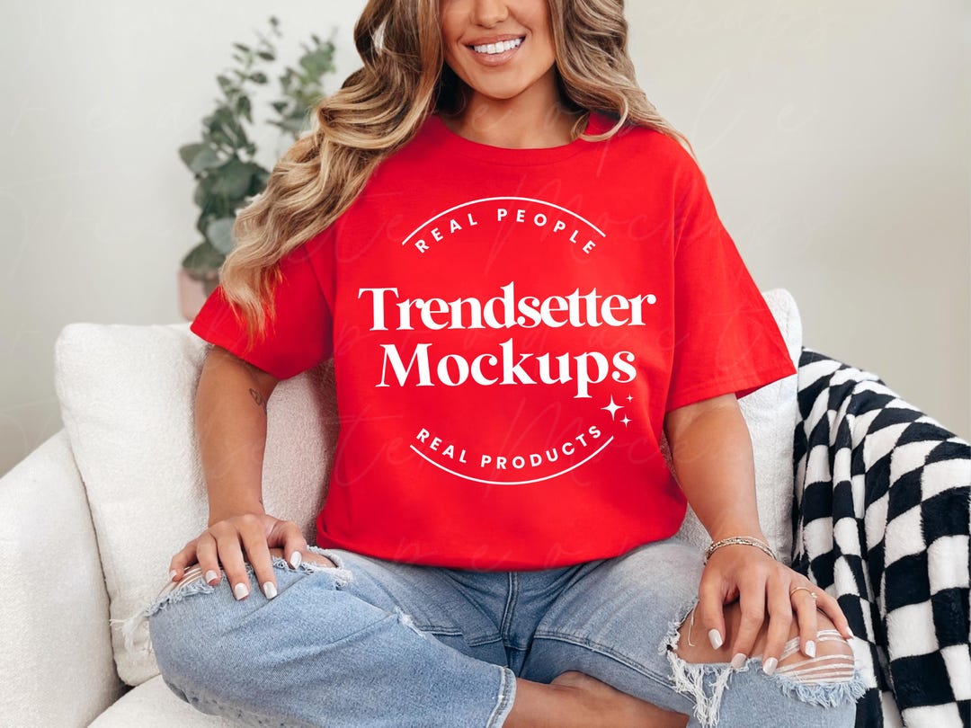 Gildan 5000 Red Mockup, G5000 Red Shirt, Oversized G500 Mockup, Trendy ...