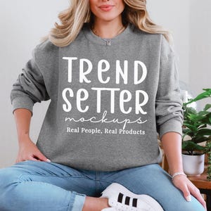 Gildan 18000 Graphite Heather Sweatshirt Mockup, G18000 Grey Crewneck ...