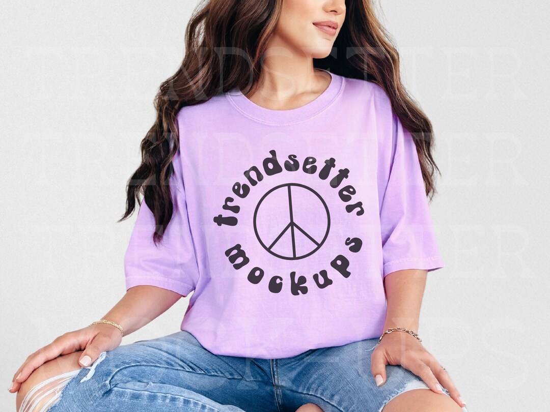 Comfort Colors 1717 Neon Violet Mockup, C1717 Oversized Tee Horizonal ...