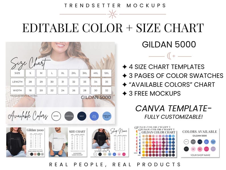 Editable Gildan 5000 Color and Size Chart, G5000 Color Chart, Gildan ...