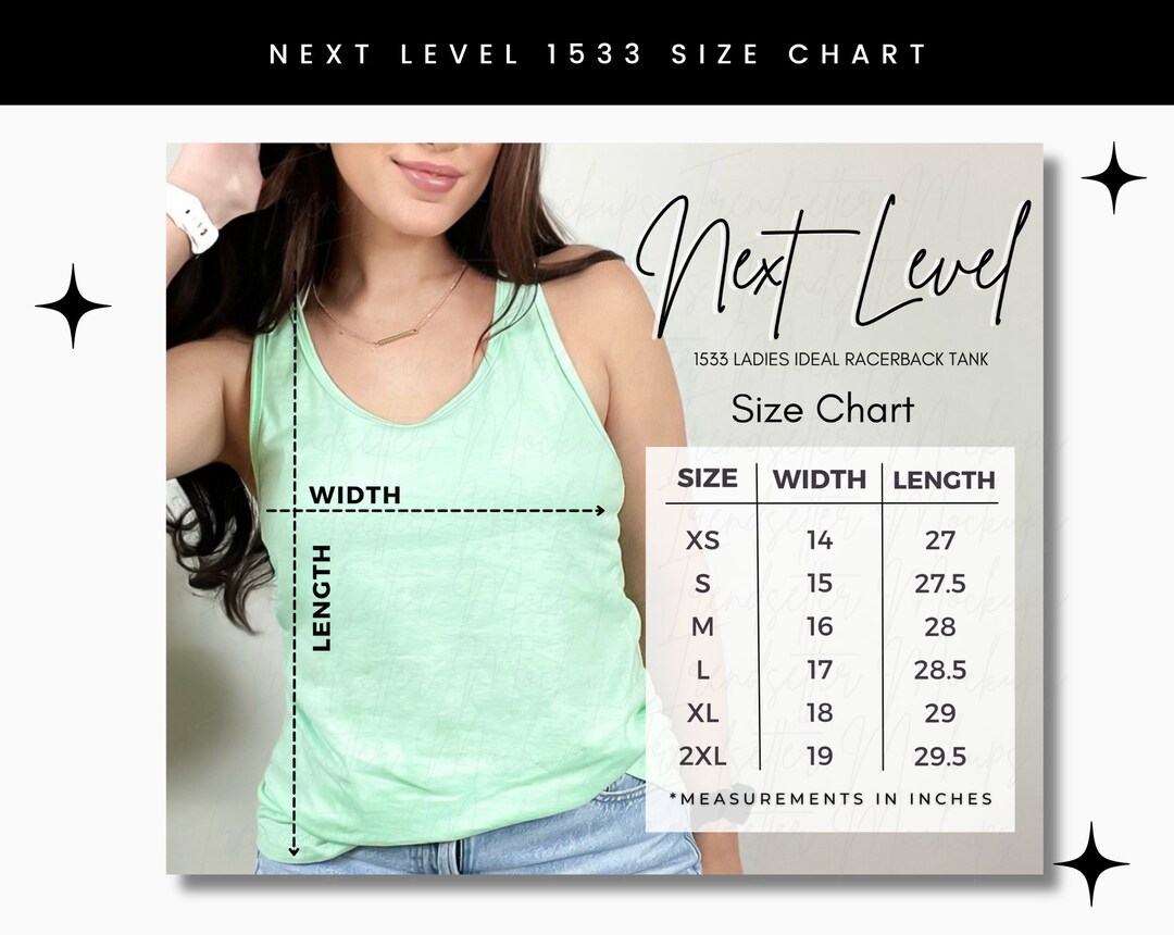 Next Level 1533 Size Chart, Ladies Next Level 1533 Tank Top Size Chart ...