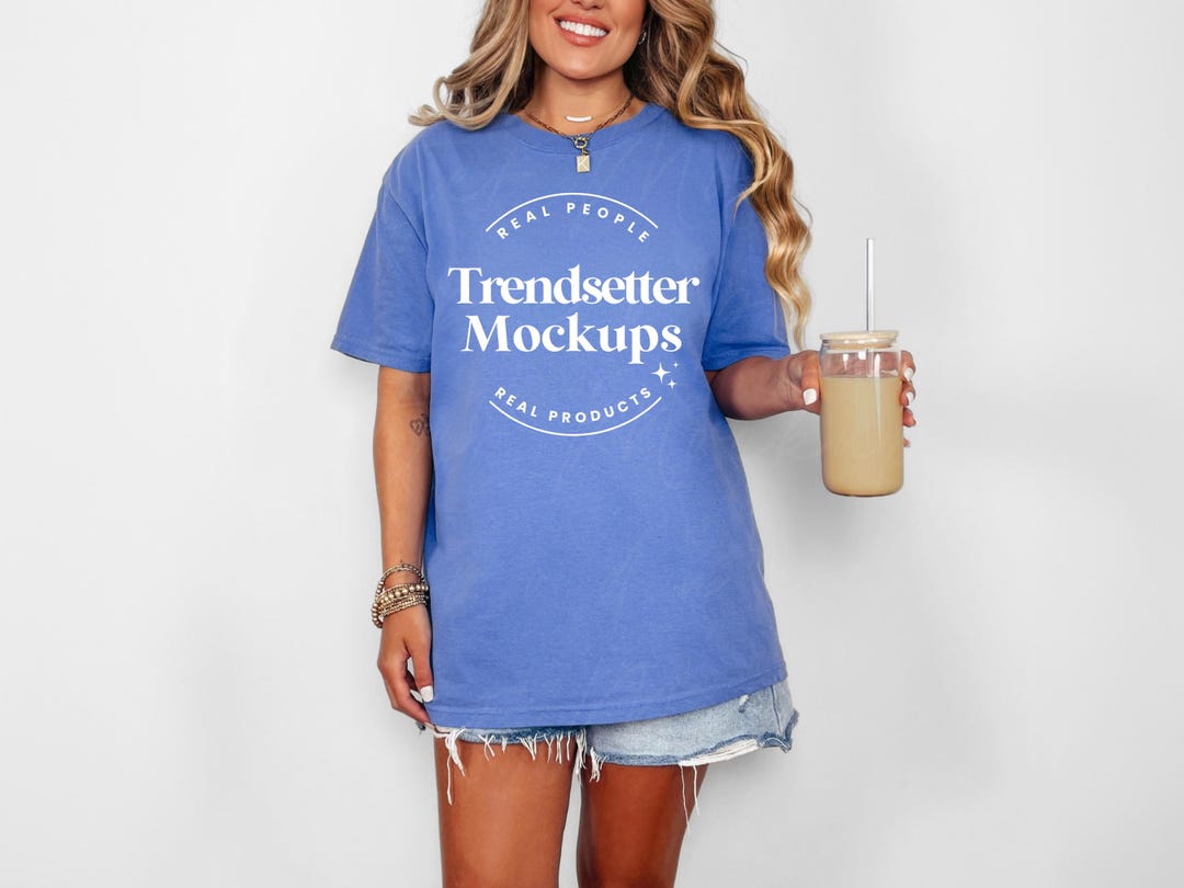 Comfort Colors 1717 Periwinkle Mockup, CC1717 Oversized Tee Horizonal ...