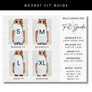 Bella Canvas 3001 Fit Guide, BC3001 Size Chart, Tee Shirt Sizing Guide ...