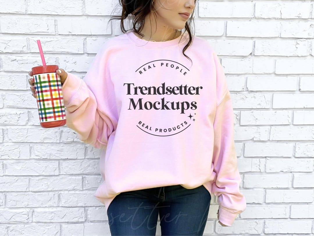 Gildan 18000 Light Pink Mockup, G18000 Light Pink Crewneck Sweatshirt ...
