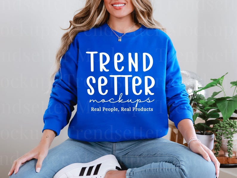 Gildan 18000 Royal Sweatshirt Mockup, G18000 Blue Crewneck Mock-up ...