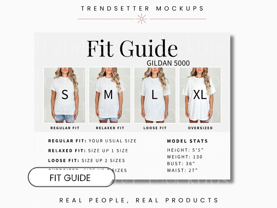Gildan 5000 Fit Guide, G5000 Size Chart, Tee Shirt Sizing Guide, G500 ...