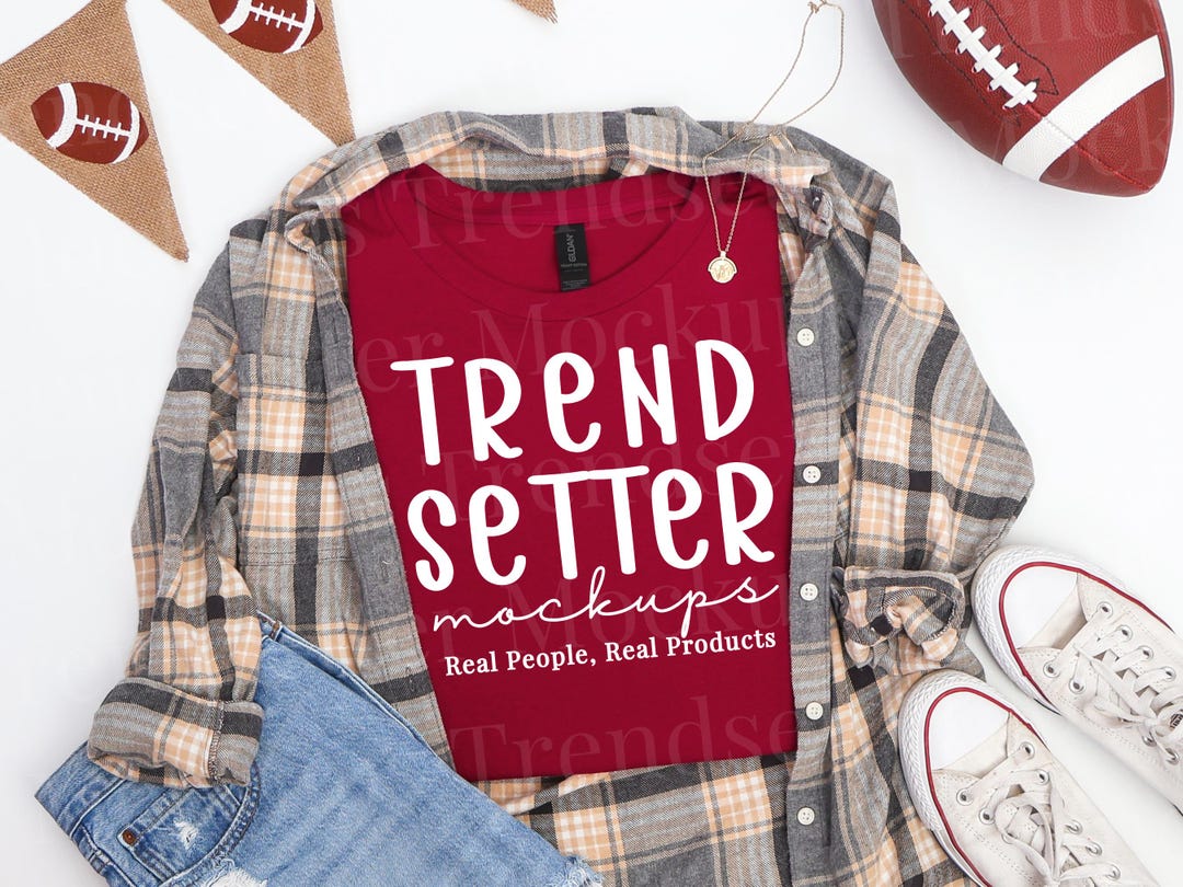Cardinal Red Football T-shirt Mockup: Gildan 5000 Flatlay (digital ...