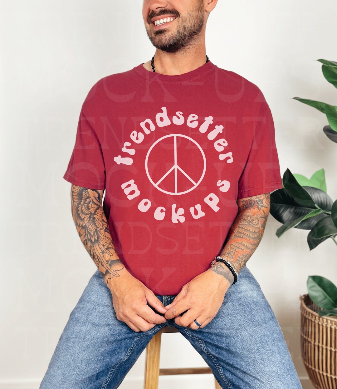 Comfort Colors 1717 Chili Mockup, CC1717 Mens Mock-up, Trendy Red ...