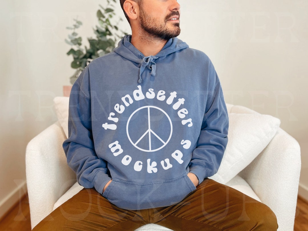 Mens Comfort Colors 1567 Blue Jean Mockup, Trendy Hoodie Mock Up ...