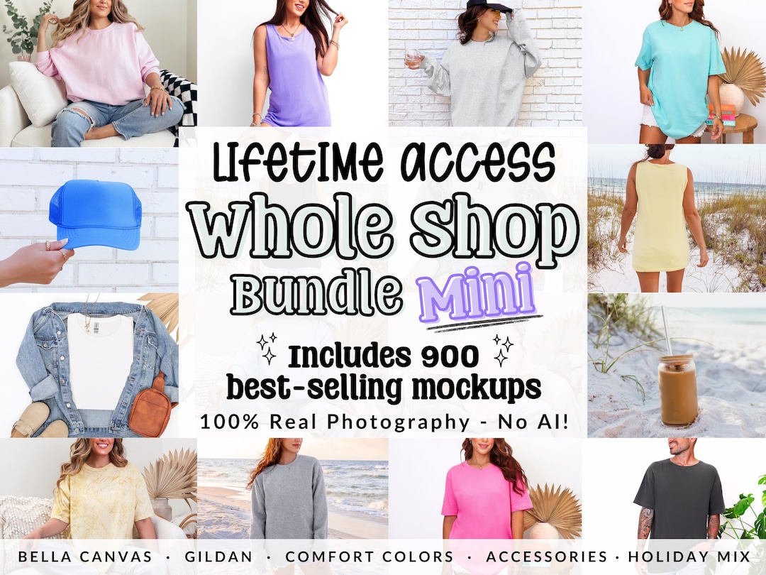 Whole Shop Mockup Bundle Mini: Comfort Colors 1717, Gildan 18000, Bella ...