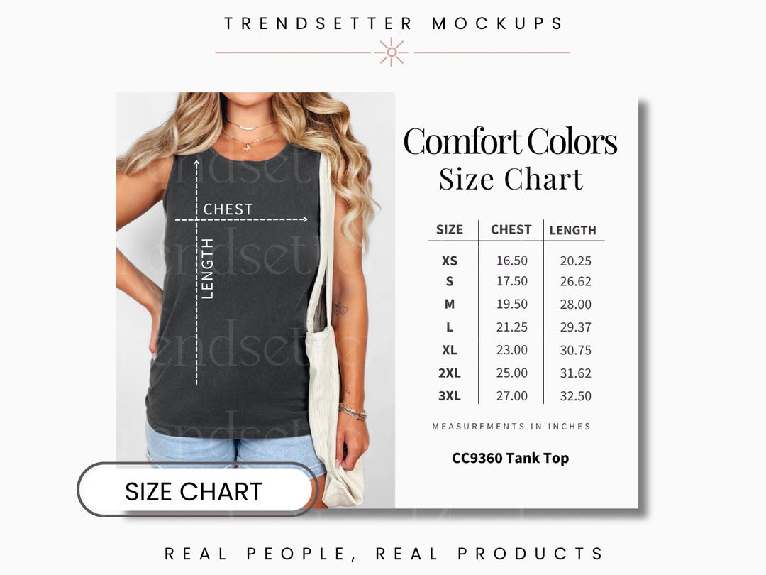 Comfort Colors 9360 Size Chart, CC9360 Comfort Colors Tank Sizing Guide ...