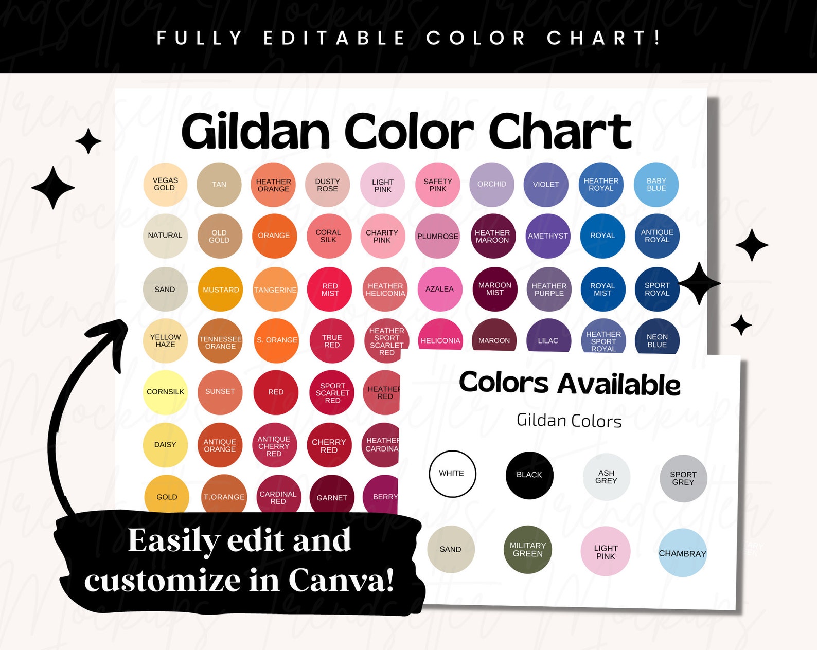 Editable Gildan Color Chart, Gildan 5000 Color Chart, Gildan 2000 Canva ...