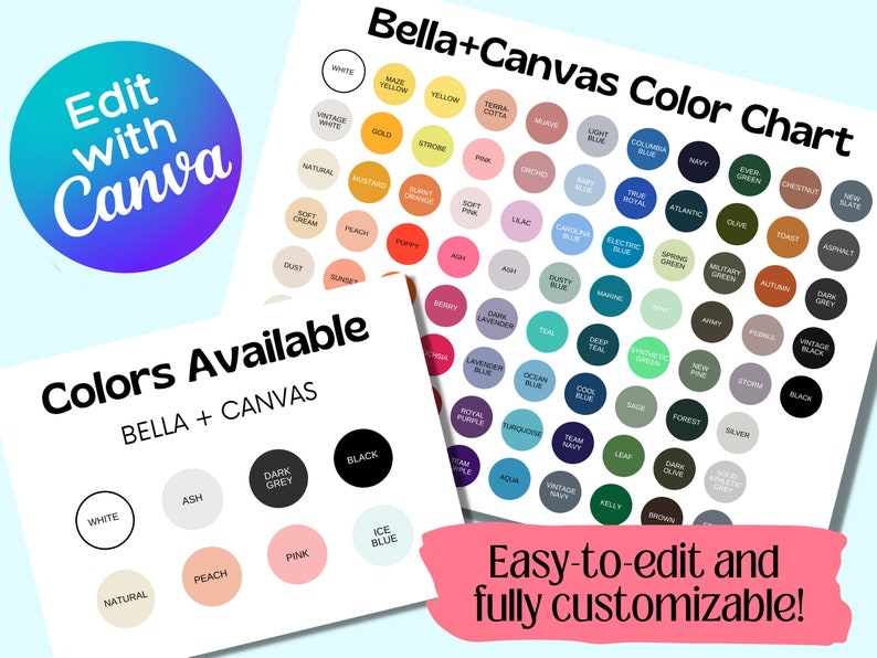 Editable Bella Canvas Color Chart Bella Canvas 3001 Color - Etsy