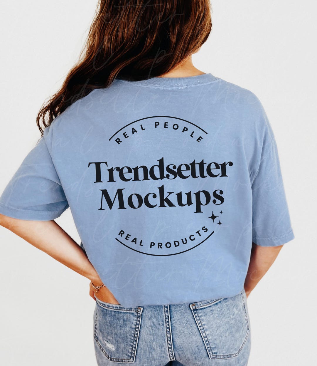 Comfort Colors 1717 Washed Denim Mockup, Back of Shirt CC1717 Blue ...