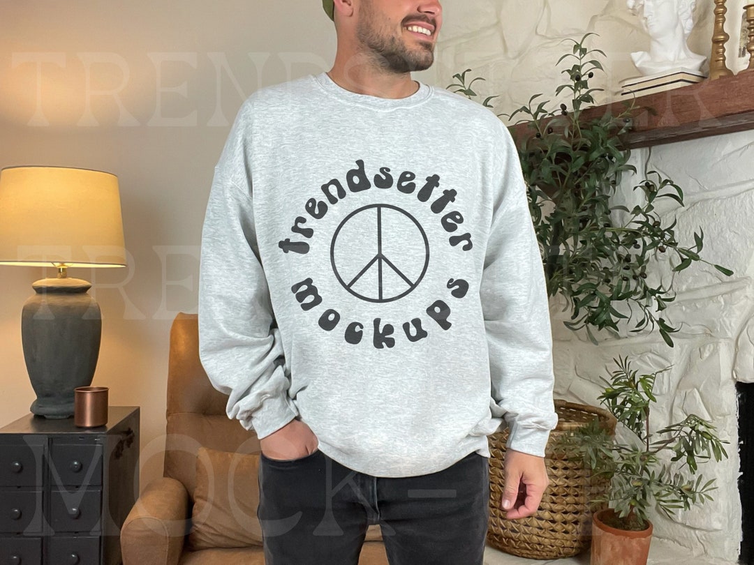 Gildan 18000 Ash Mockup, Mens Ash Grey Sweatshirt Mock-up, Trendy ...