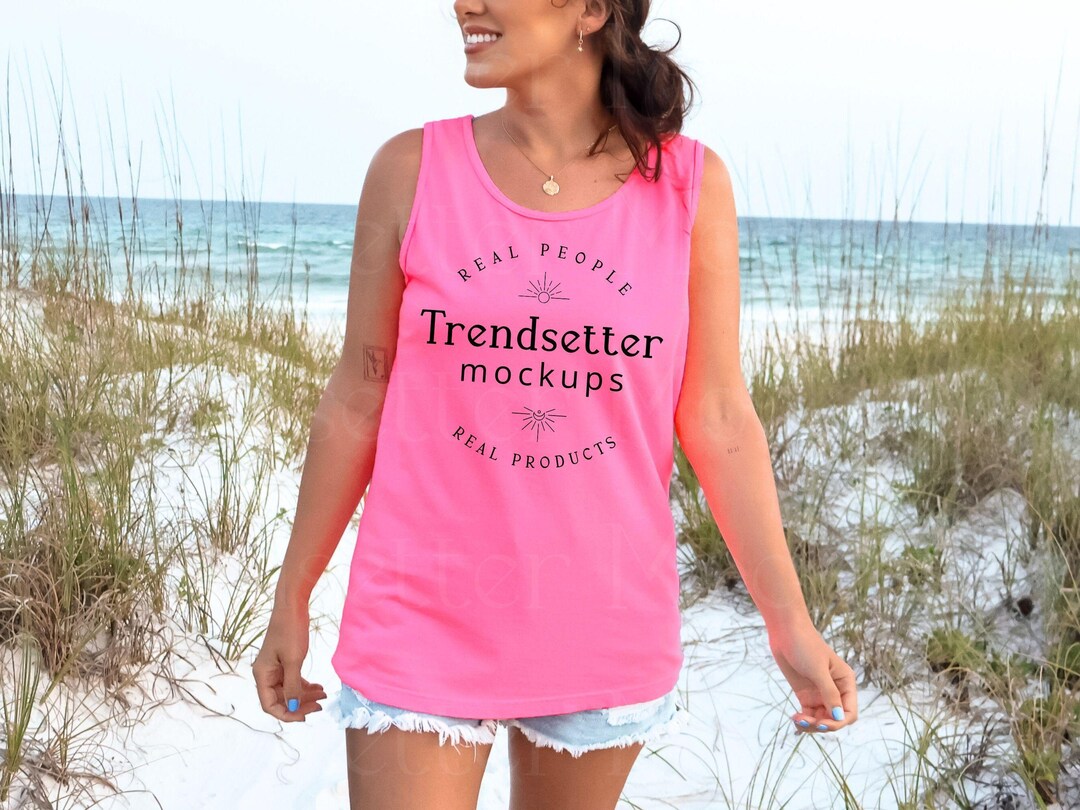 Comfort Colors 9360 Neon Pink Tank Mockup | CC9360 Neon Pink Tank Top ...