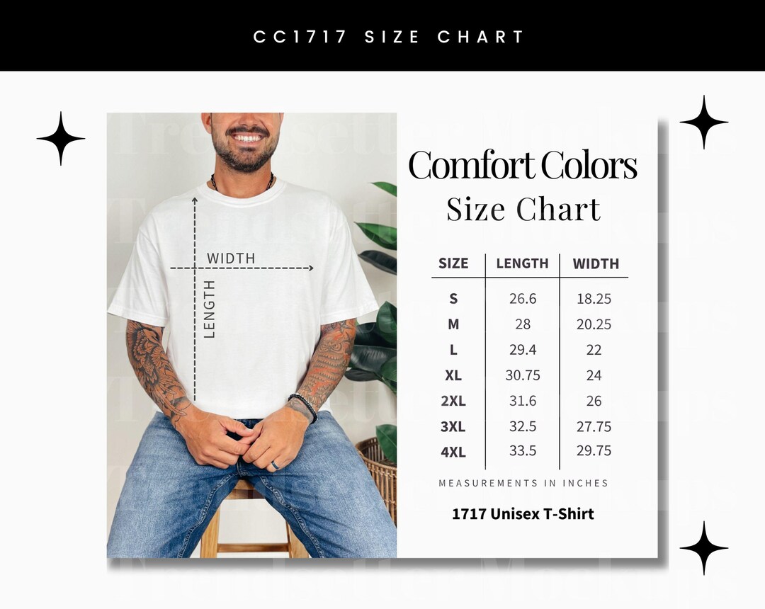 Mens Comfort Colors CC1717 Size Chart, 1717 Comfort Colors Unisex Size ...