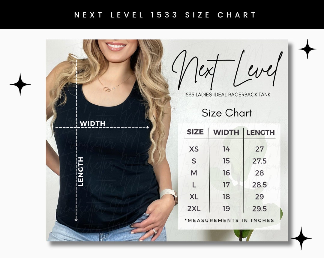 Next Level 1533 Size Chart, Ladies Next Level 1533 Tank Top Size Chart ...