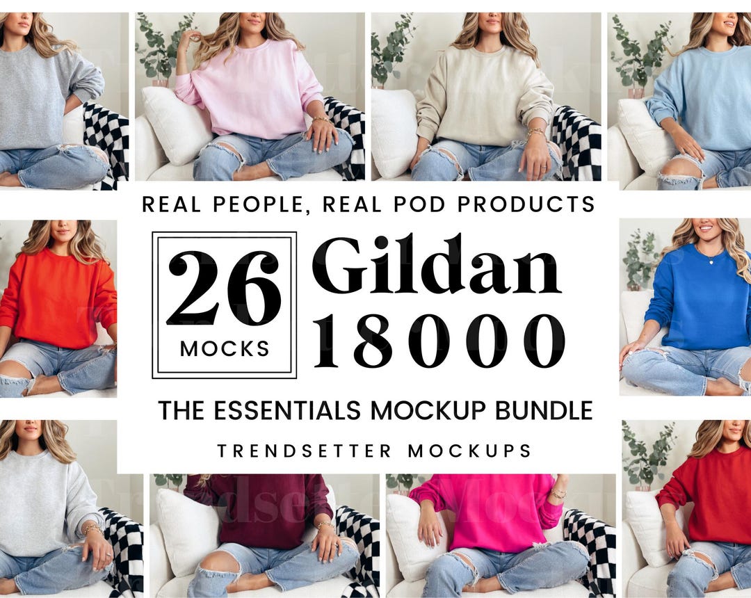 Gildan 18000 Mockup Bundle, G18000 Crewneck Sweatshirt Collection ...