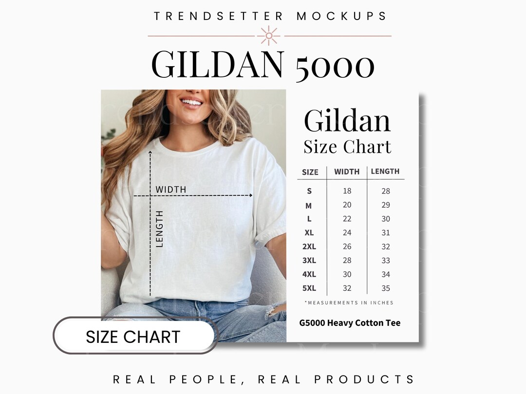Gildan 5000 Size Chart, G5000 Unisex Size Chart, Gildan Shirt Sizing ...