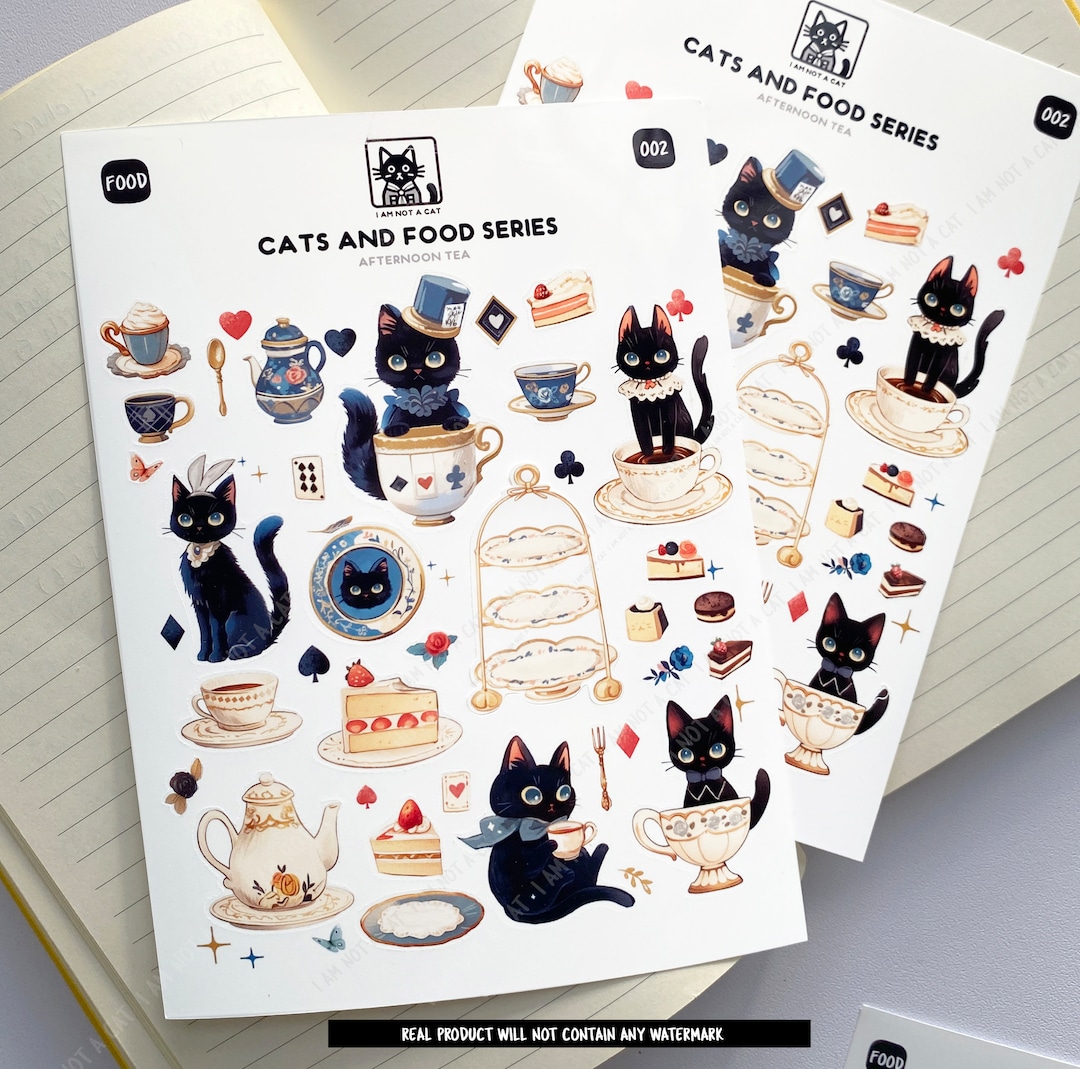 Cat Sticker Sheet Coffee Break Sticker for Cat Lover Afternoon Tea Time ...