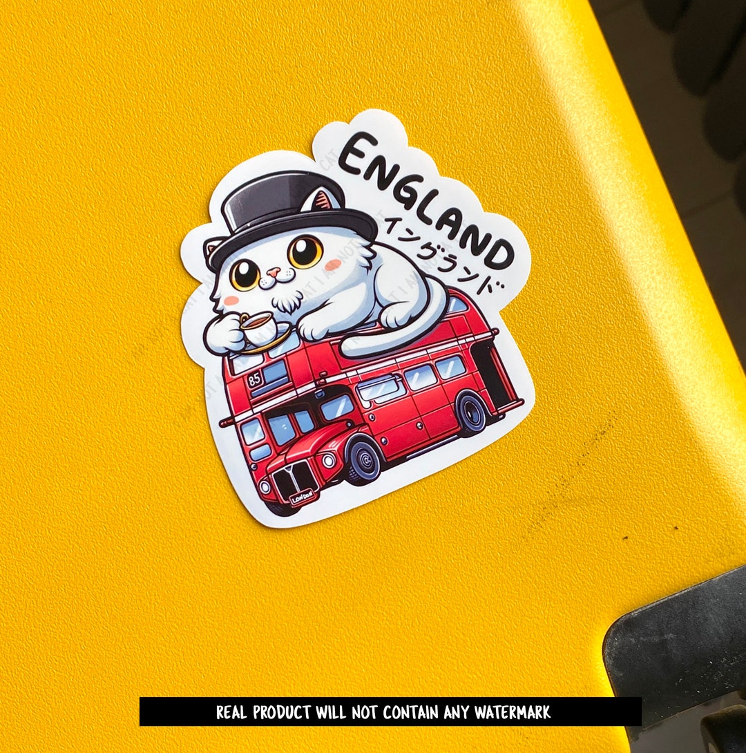 Cat London Bus Sticker, London Travel Sticker for Suitcase Uk Sticker ...