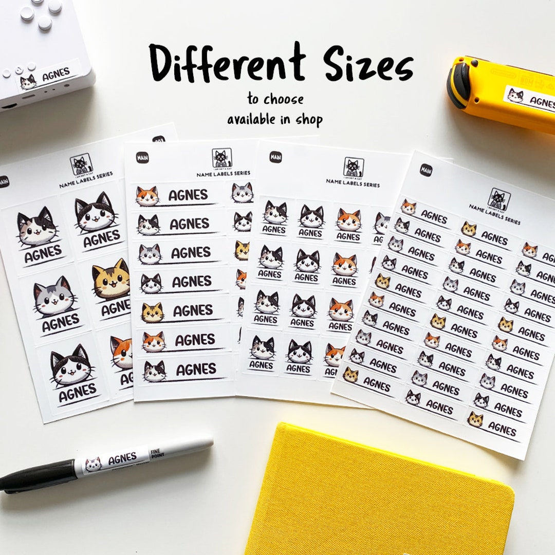 Cat Personalized Name Labels X40 - Daycare, for School Supply ...