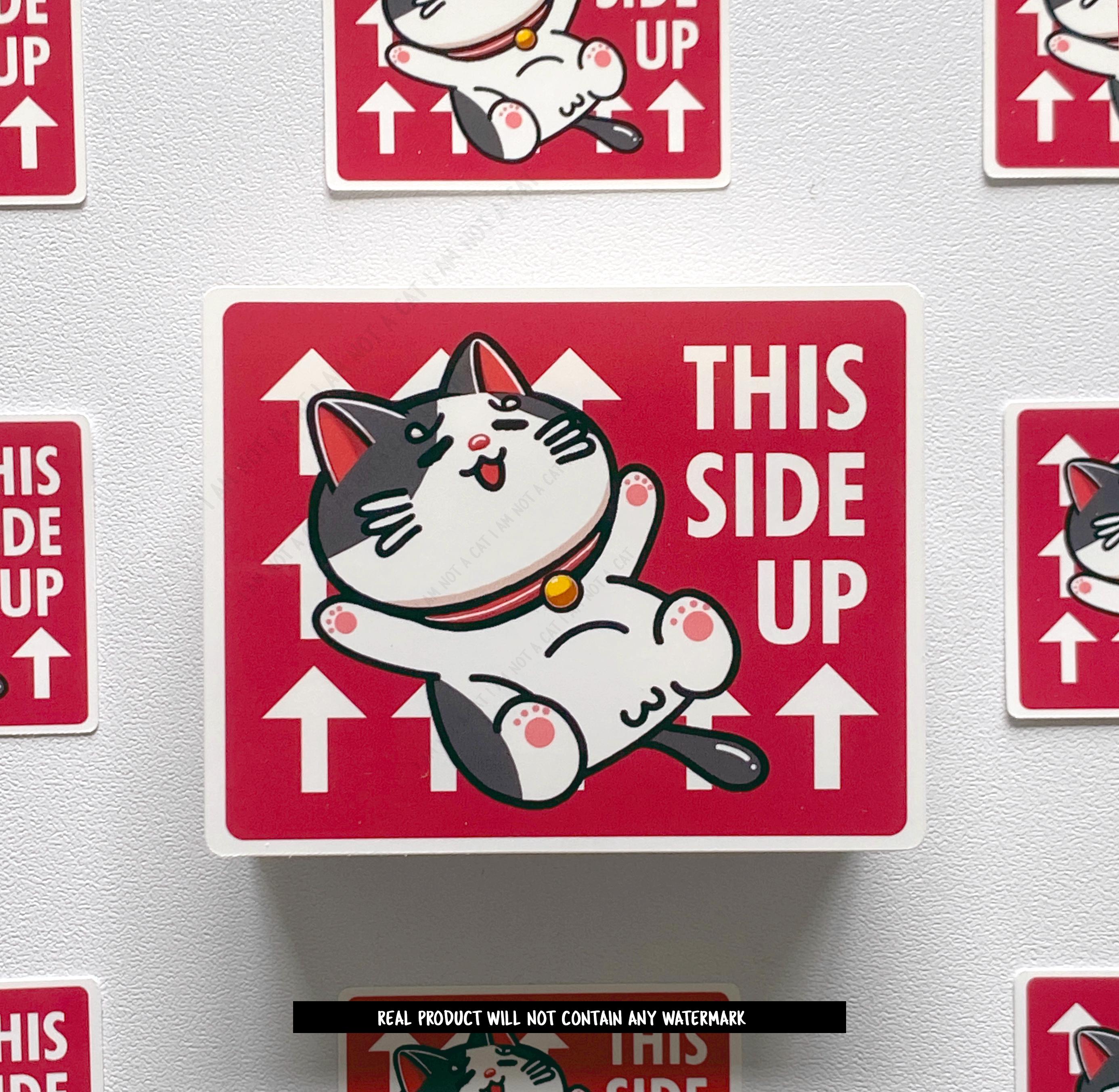 Cute Cat Sticker - This Side up Sticker for Candle Bottle Sticker for ...
