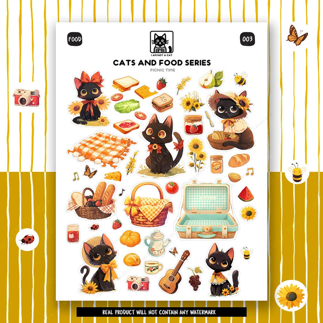 Cute Cat Sticker Sheet Black Cat Summer Decor Sticker Gift for Summer ...