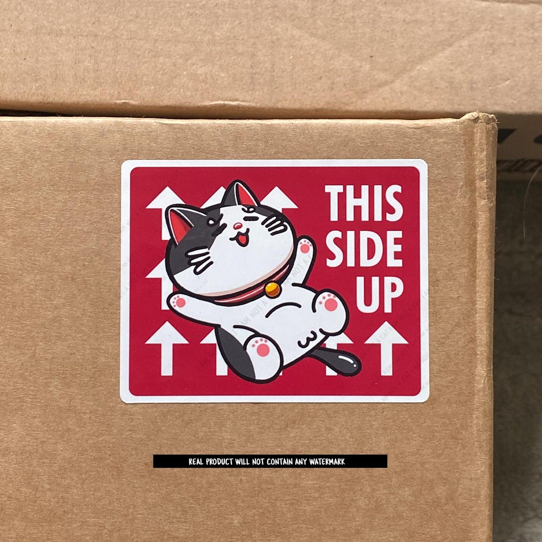 Cute Cat Sticker - This Side up Sticker for Candle Bottle Sticker for ...