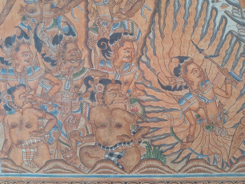 Vintage Large Kamasan Painting From Bali - Etsy