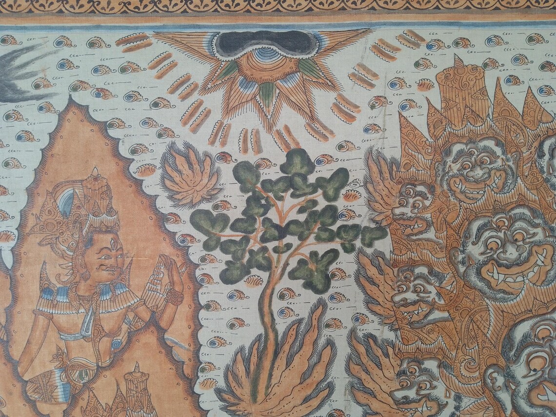 Vintage Large Kamasan Painting From Bali - Etsy