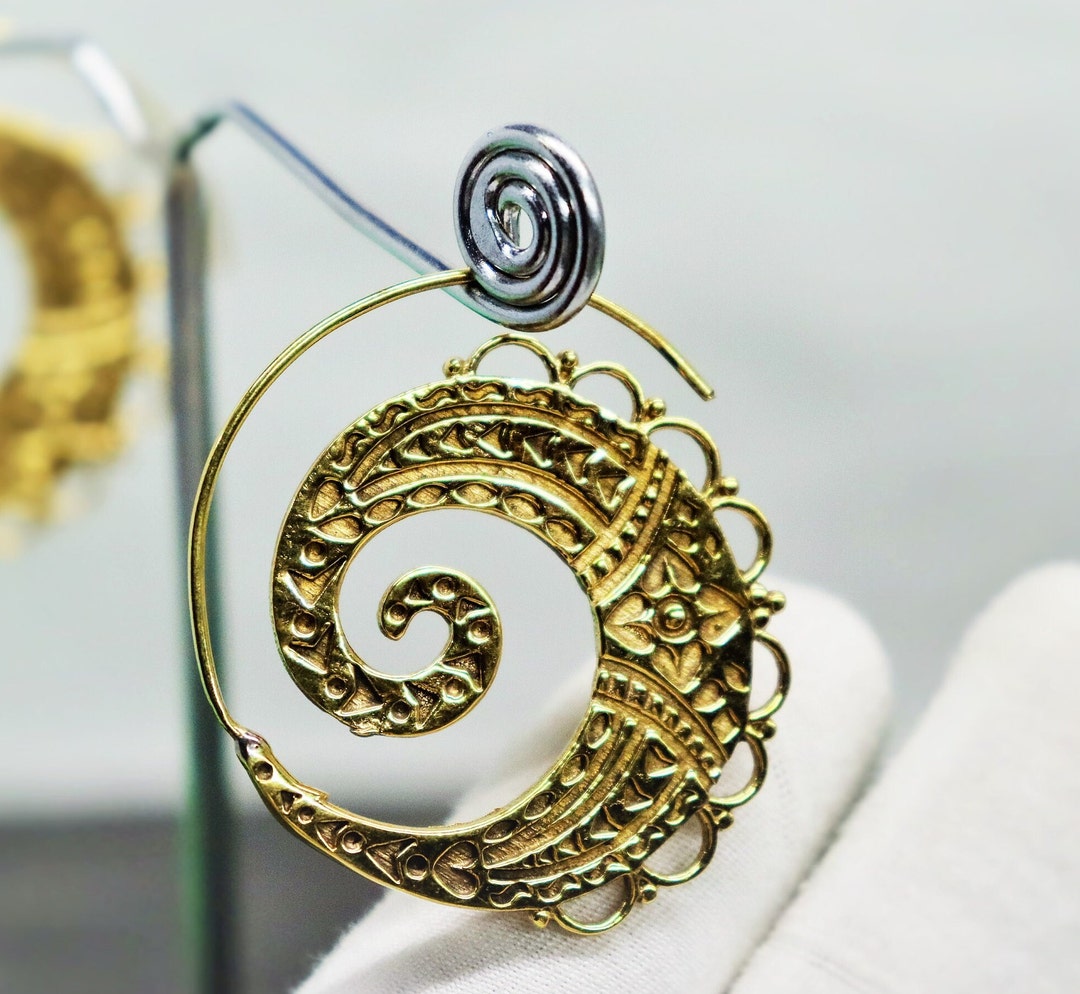 In Graved Open Earrings, Gold Plated Hypoallergenic, Dangle Earrings ...