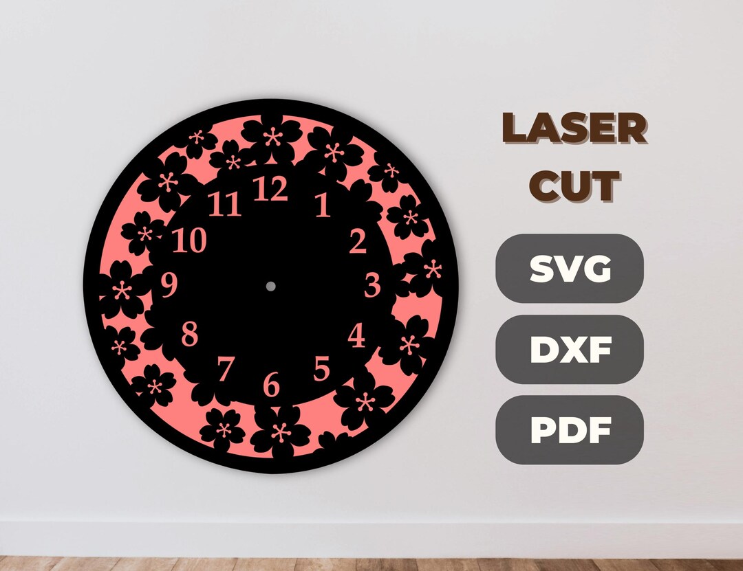 Cherry Blossoms Sakura Flowers Japanese Clock, Laser Cut SVG DXF and ...