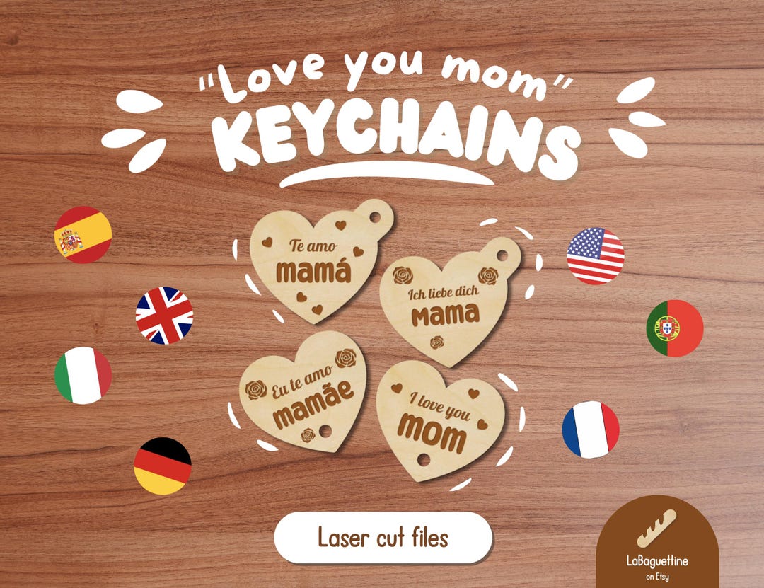 Mothers Day Gift, I Love You Mom Multilanguage, Laser Cut Design SVG ...