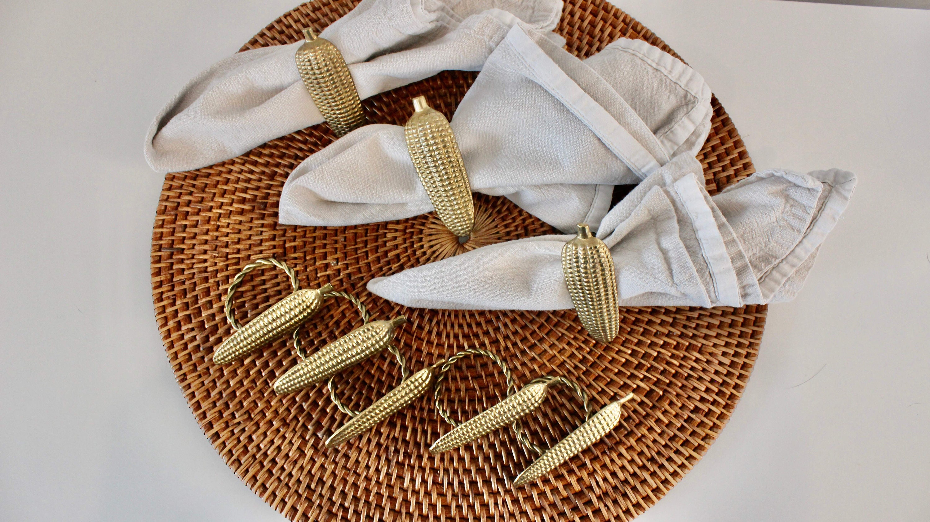 Vintage Brass Corn on the Cob Napkin Rings Set of 8 Retro Home Kitchen ...