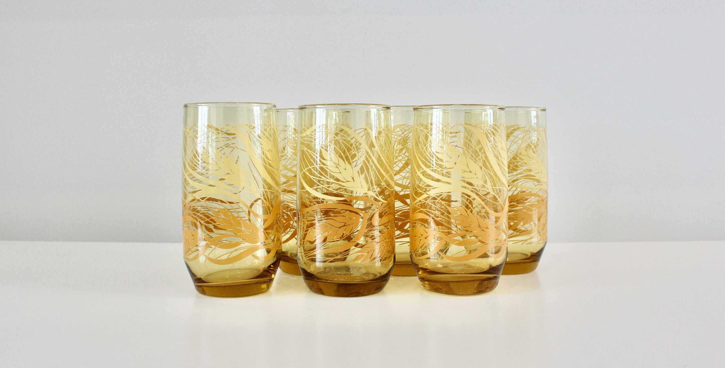 Vintage Anchor Hocking Amber Wheat Glasses Set Of 6 Retro Etsy