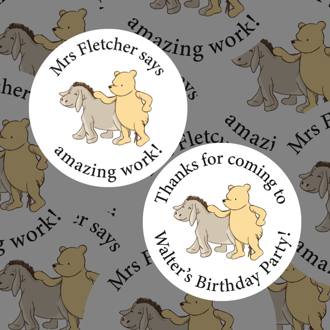 Personalised Winnie the Pooh & Eeyore Stickers Baby Showers Teacher ...