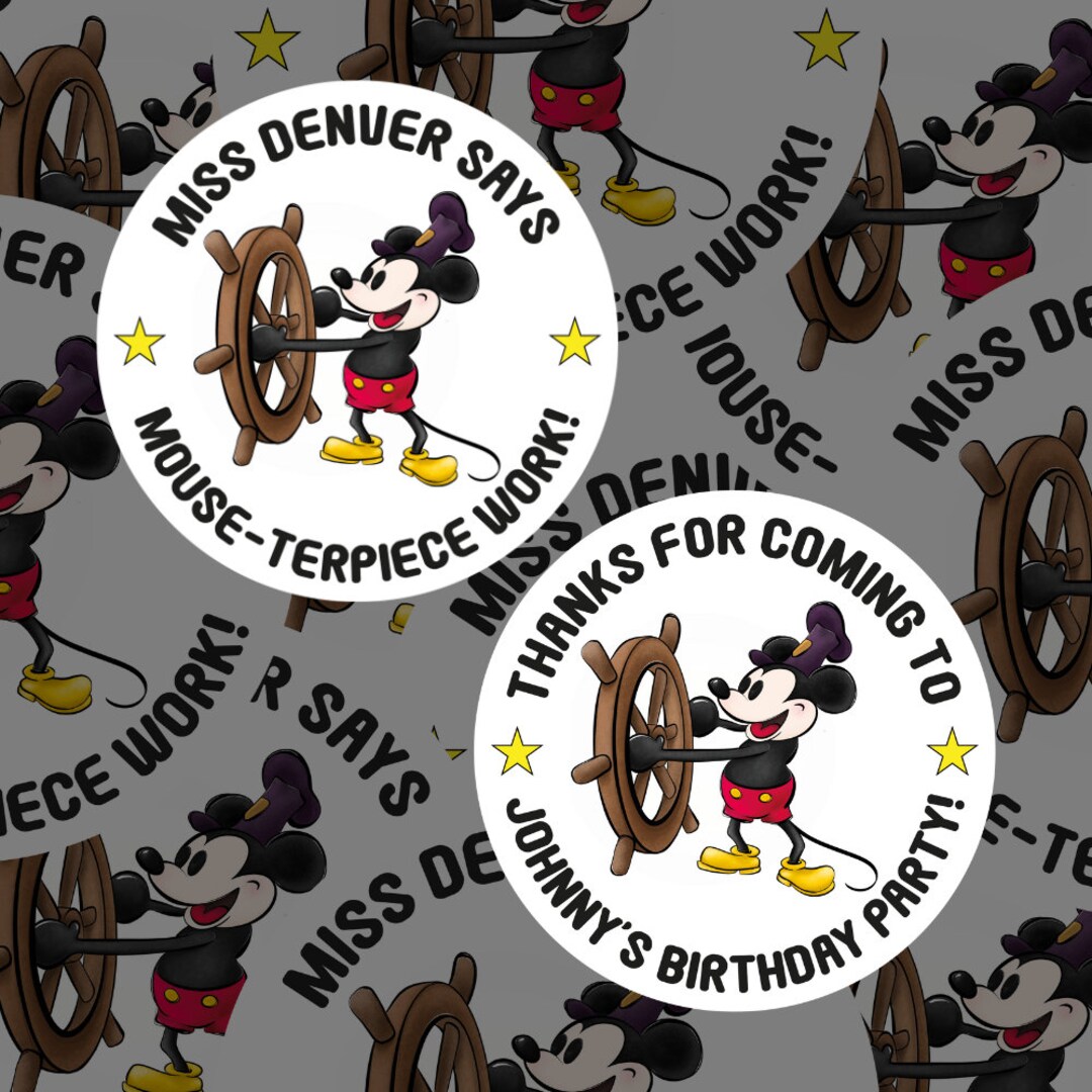 Personalised Steamboat Willie Stickers School Teacher Reward Stickers ...