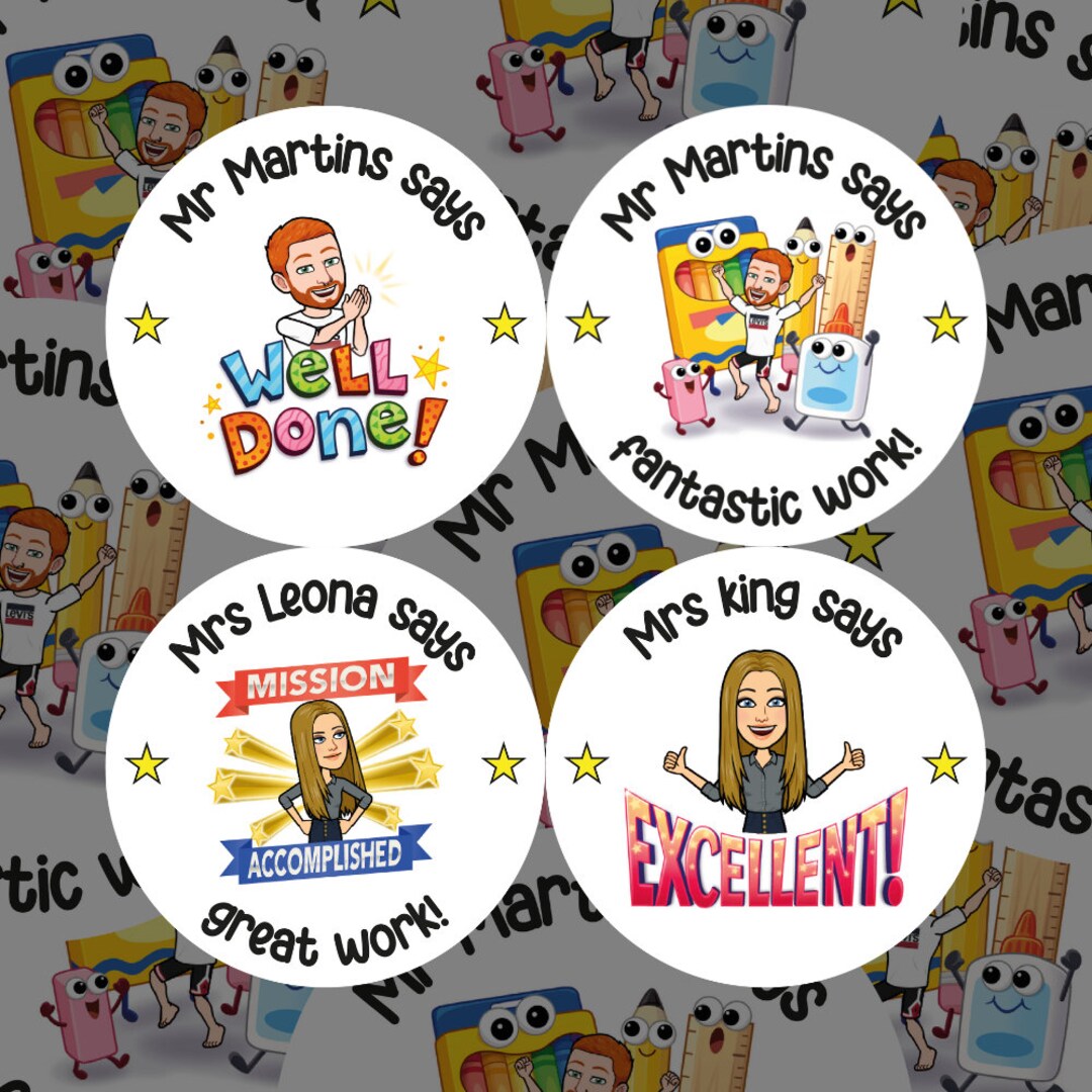 Personalised Bitmoji Stickers School Teacher Reward Stickers Children's ...