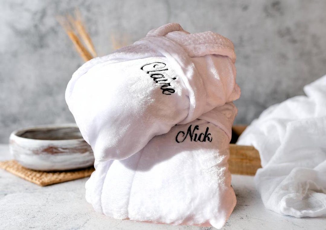 Bathrobe With Name, Embroidered Plush Robe, Cozy Spa Robes for Couples ...
