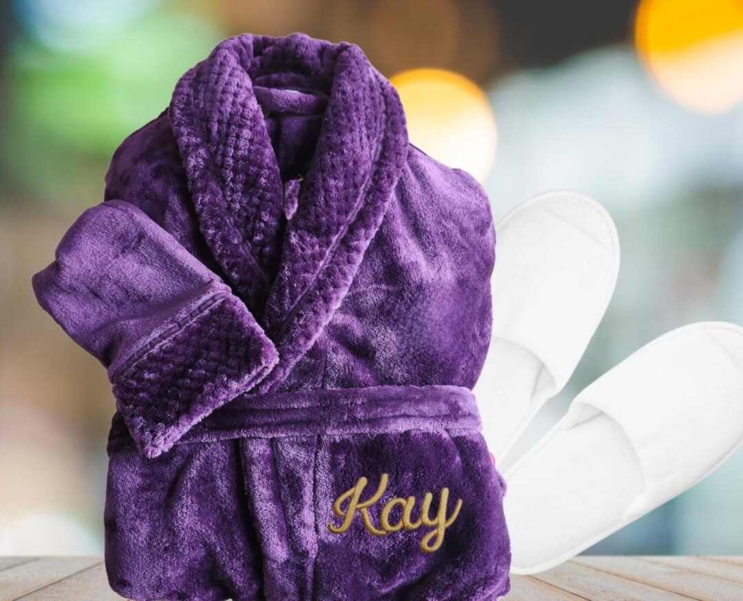 Super Plush Custom Name Robe Long Embroidered Bathrobe, Women's Fluffy ...