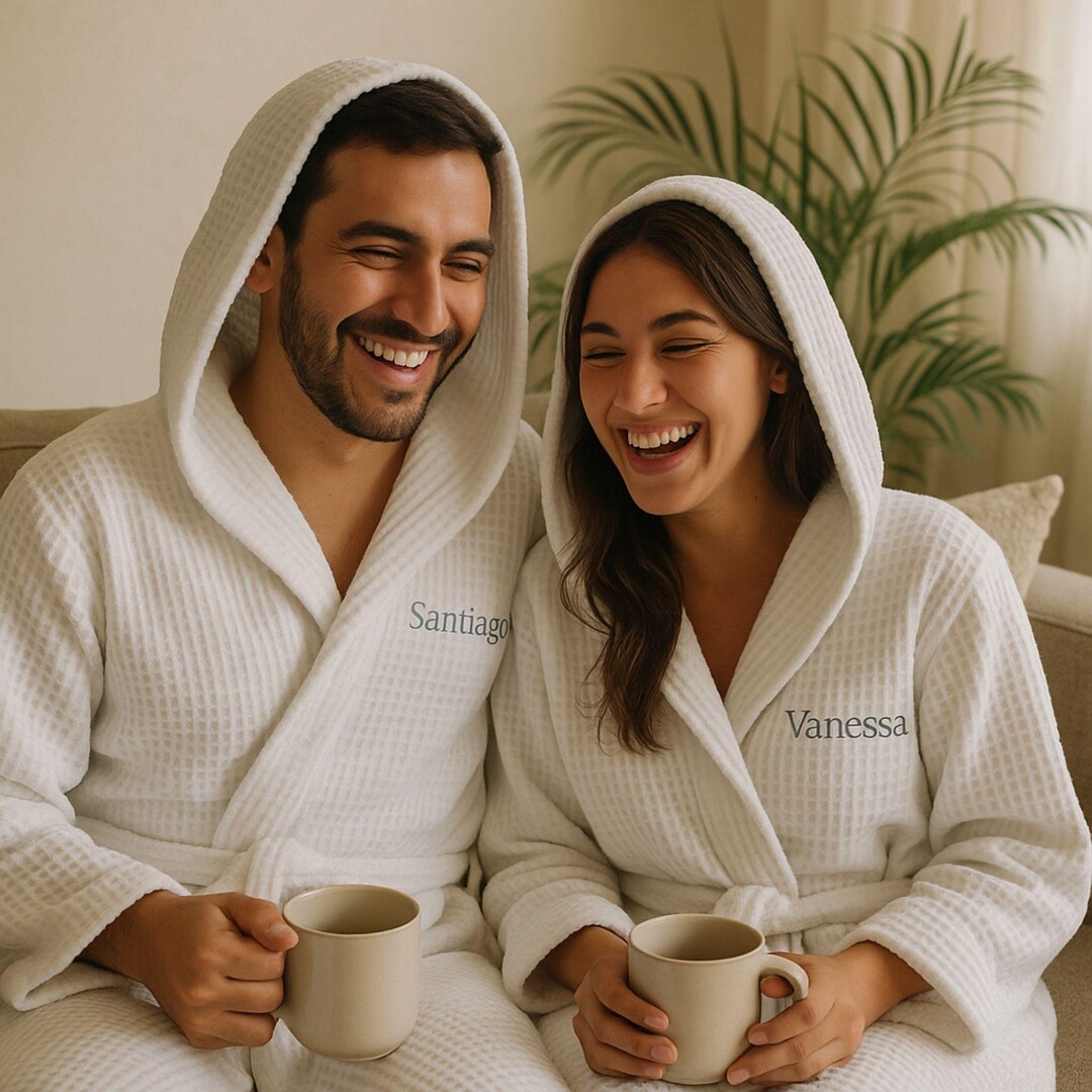 Personalized Waffle Robe Set for Couples: Custom Hooded Bathrobes - Etsy