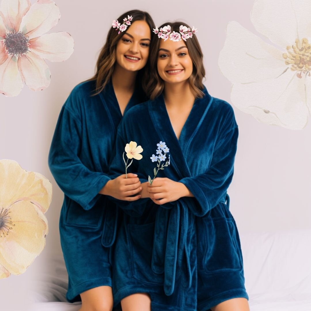 Classic Embroidered Short Fleece Robe, Gifts for Her, Bridal Party ...