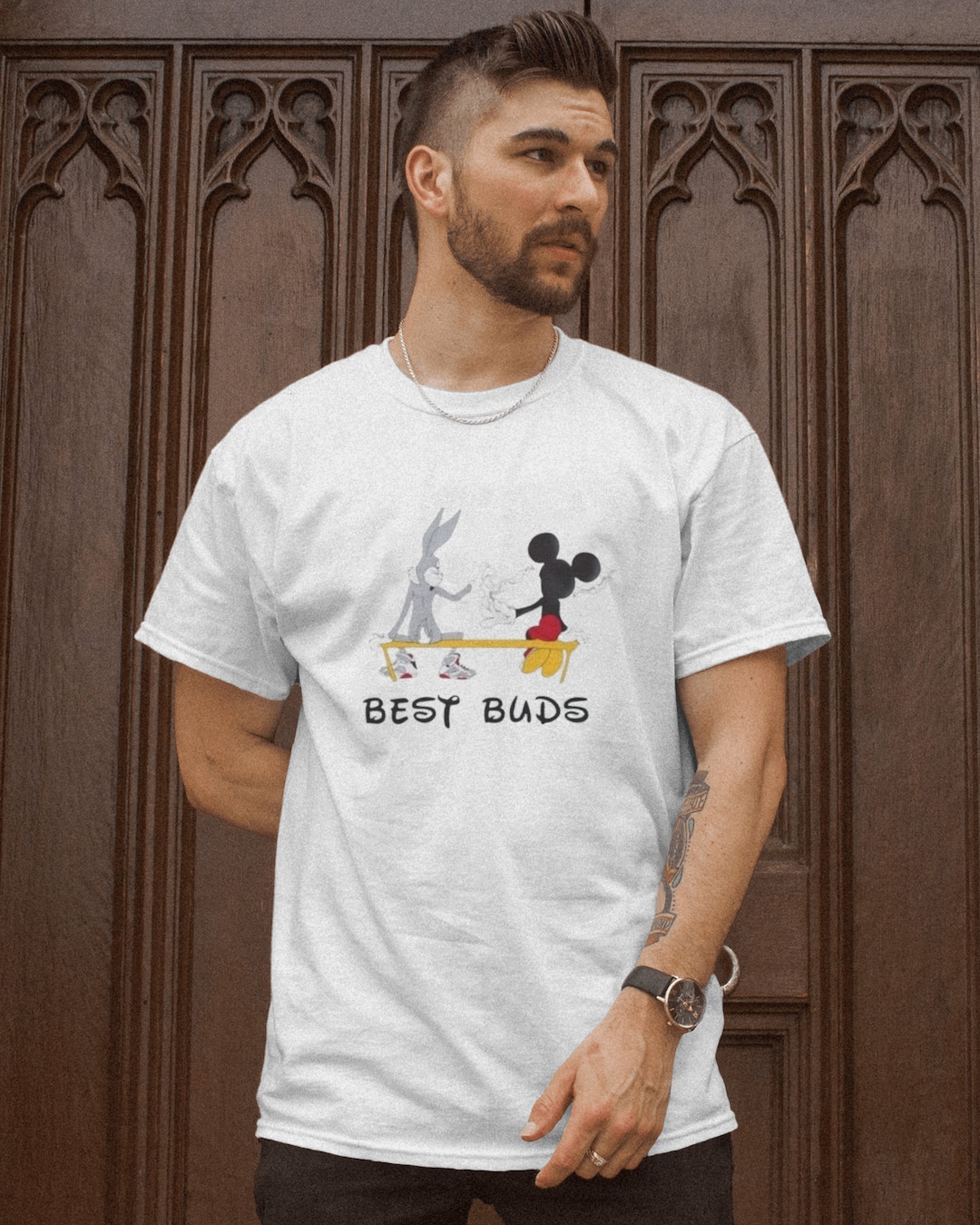 Best Buds: Bugs and Mickey Share a Joint Tee Funny Cartoon Characters T ...
