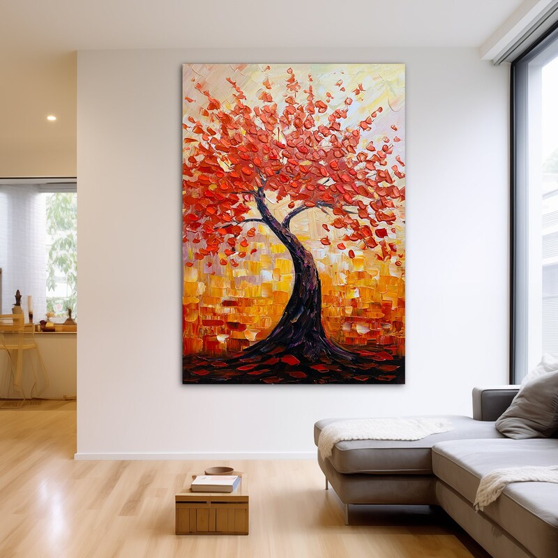 Red Tree Painting - Etsy