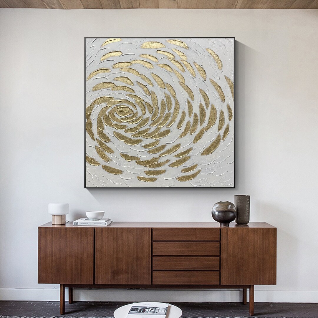 Gold Foil School of Fish Painting, 3D Textured Abstract Canvas Art - Etsy